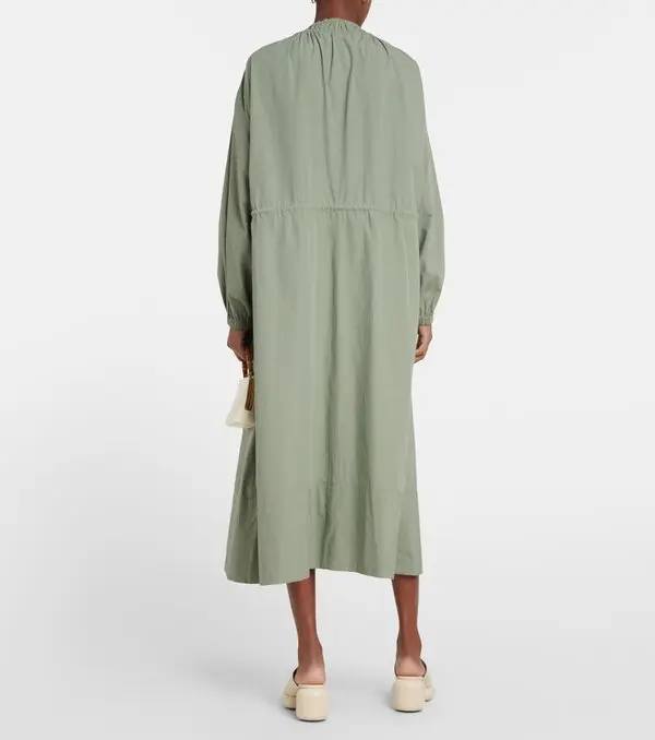 JIL SANDER Drawstring Cotton Poplin Midi Dress