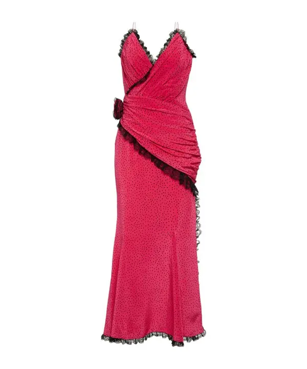 Alessandra Rich Floral-applique Silk Maxi Dress - Fuchsia/black