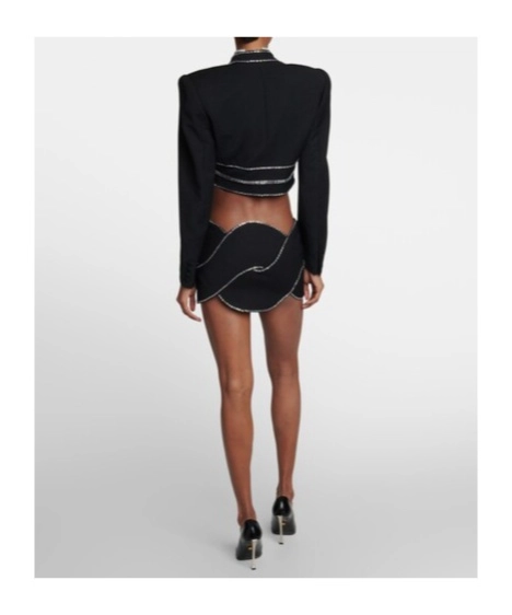 AREA Latticed Embellished Wool Miniskirt