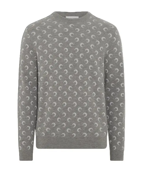 MARINE SERRE Moon Jacquard Knit Crewneck Sweater - Gray