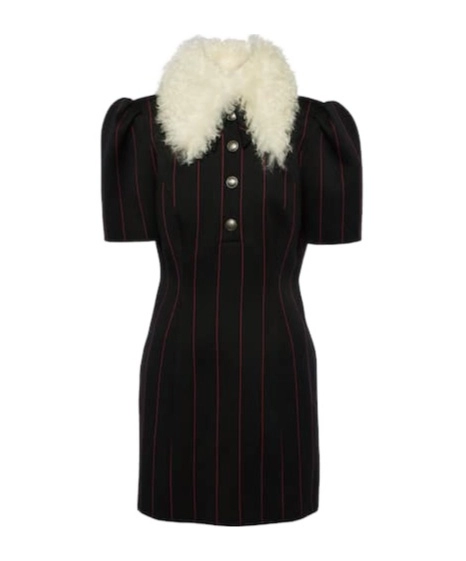 Alessandra Rich Pinstripe Collared Wool-blend Minidress - Black/red