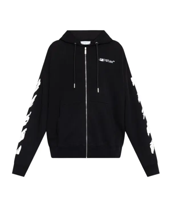Off-White Zip-up Drawstring Hoodie - Black