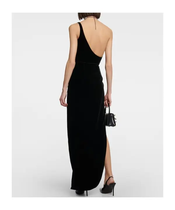 Alessandra Rich One-shoulder Velvet Maxi Dress