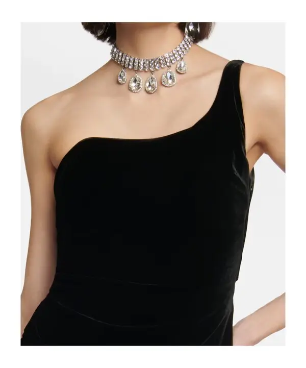 Alessandra Rich One-shoulder Velvet Maxi Dress
