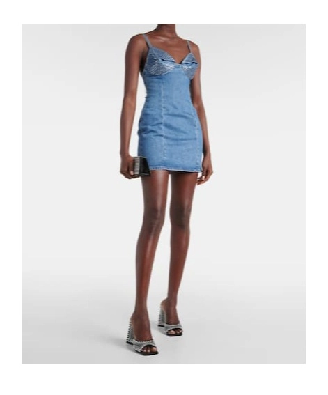 AREA Crystal Embellished Denim Mini Dress