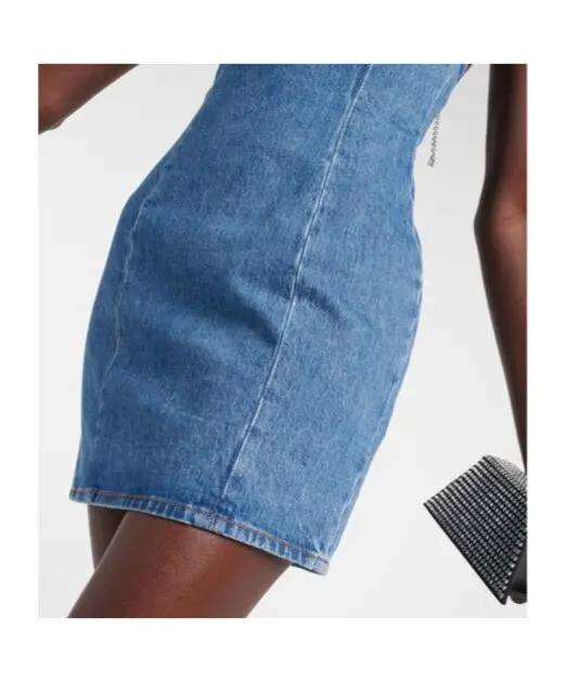 AREA Crystal Embellished Denim Mini Dress