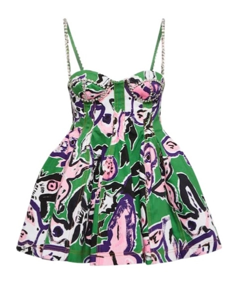 AREA Embellished Printed Denim Minidress