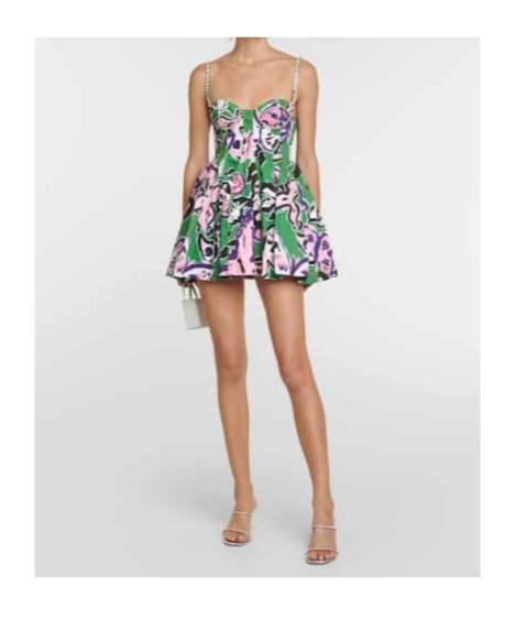 AREA Embellished Printed Denim Minidress