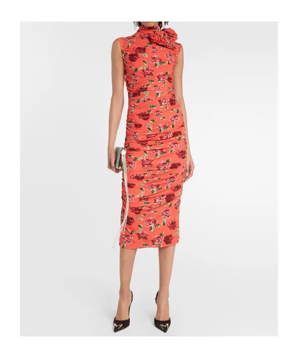 Magda Butrym Floral-appliqué Printed Midi Dress - Red