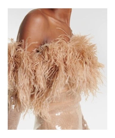 David Koma Feather-trimmed Sequined Midi Dress - Nude