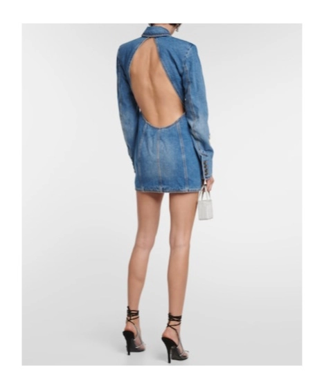 AREA Embellished Cutout Denim Blazer