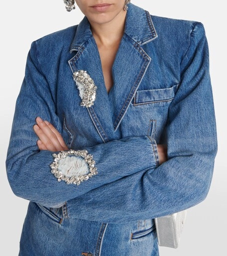 AREA Embellished Cutout Denim Blazer