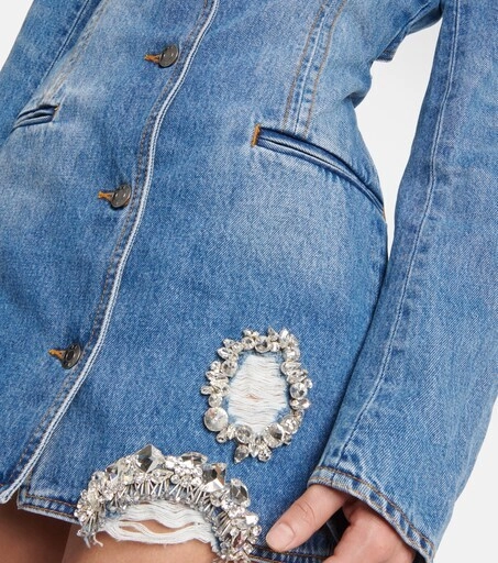 AREA Embellished Cutout Denim Blazer