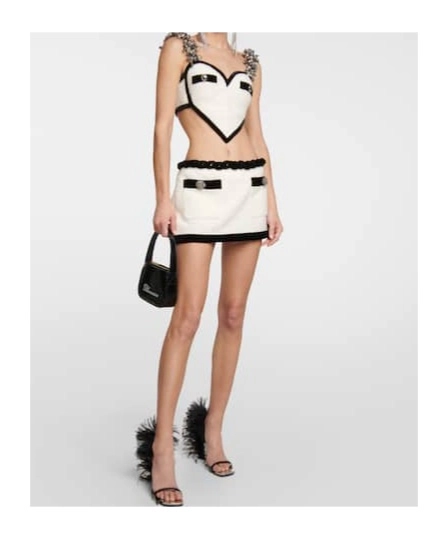 AREA Embellished Boucle Miniskirt