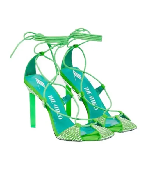 Attico Adele Lace-up Crystal-embellished Sandals - Green