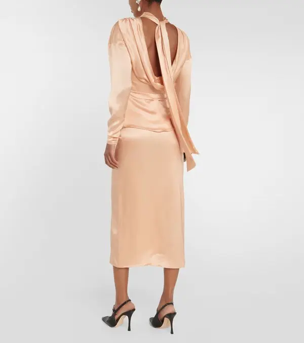 Alessandra Rich Tie-neck Silk Satin Midi Dress - Blush Powder