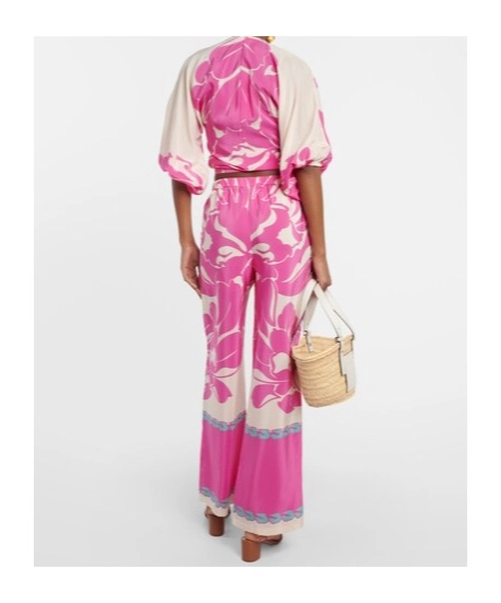 ADRIANA DEGREAS Printed Puff-sleeve Silk Blouse
