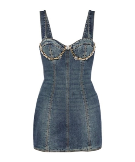AREA Claw Embellished Denim Minidress