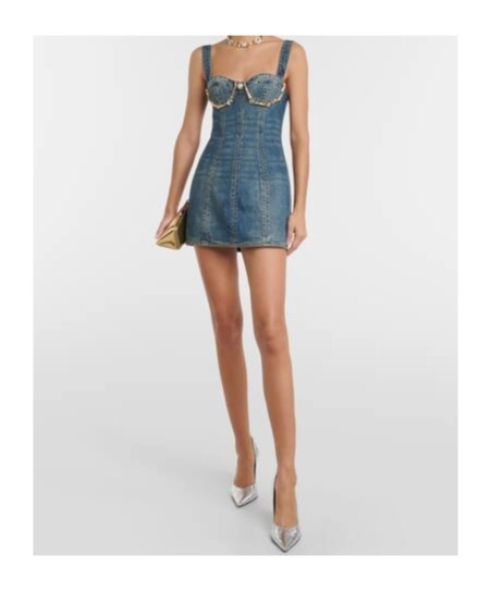 AREA Claw Embellished Denim Minidress