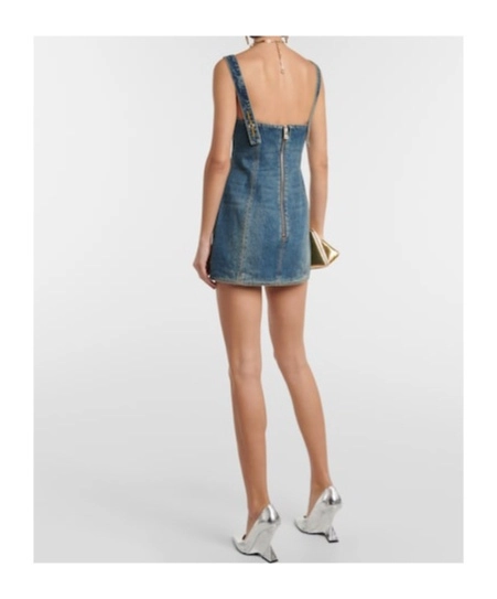 AREA Claw Embellished Denim Minidress