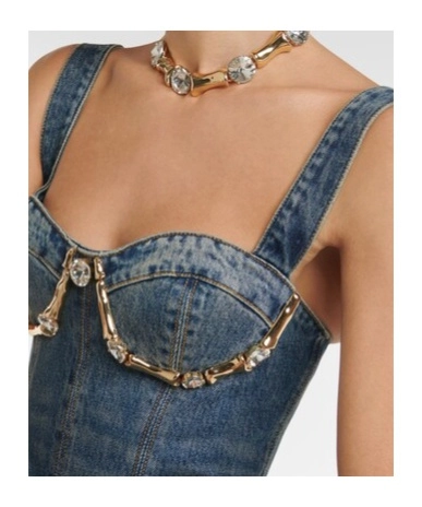 AREA Claw Embellished Denim Minidress