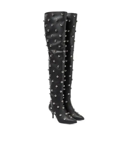 Magda Butrym Embellished Leather Over The Knee Boots - Black
