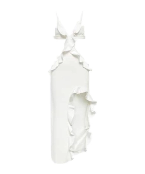 David Koma Ruffle-trimmed Asymmetrical Cutout Midi Dress - White