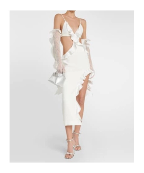 David Koma Ruffle-trimmed Asymmetrical Cutout Midi Dress