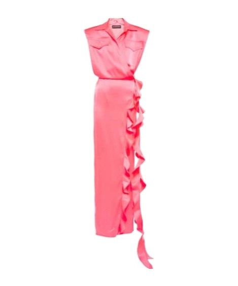 David Koma Ruffle Satin Wrap Gown - Pink