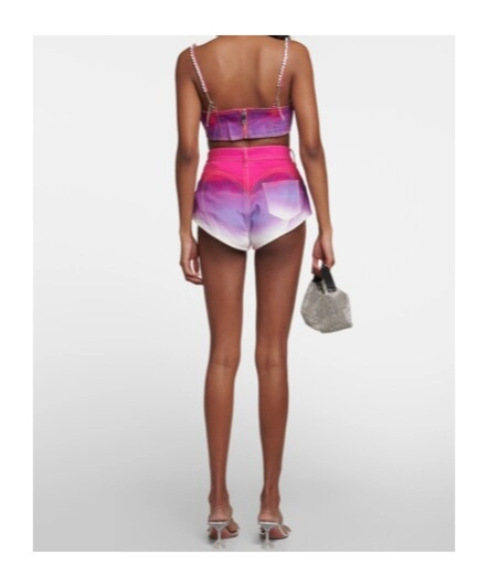 AREA Cropped Embellished Ombré Denim Top