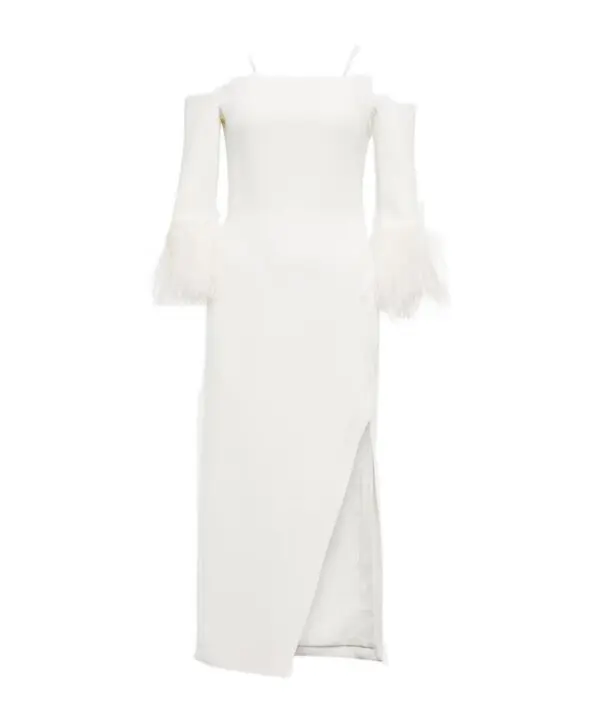 David Koma Feather-trimmed Midi Dress - White