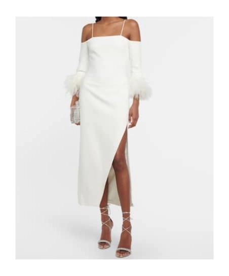 David Koma Feather-trimmed Off-shoulder Midi Dress