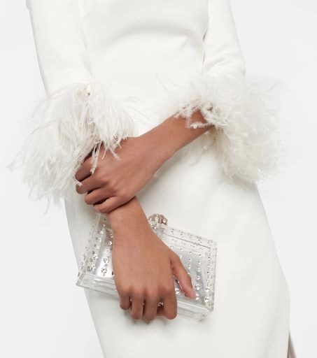David Koma Feather-trimmed Off-shoulder Midi Dress