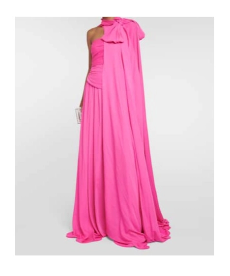SAFIYAA LONDON Draped Chiffon Cape Gown