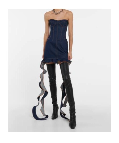 David Koma Denim Corset Minidress With Ruffle Detail