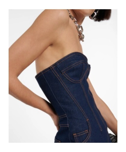 David Koma Denim Corset Minidress With Ruffle Detail