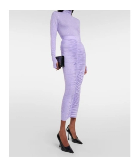 Alex Perry Crystal Embellished Ruched Midi Skirt