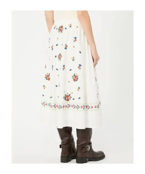 Max Mara Long Embroidered Cotton Skirt