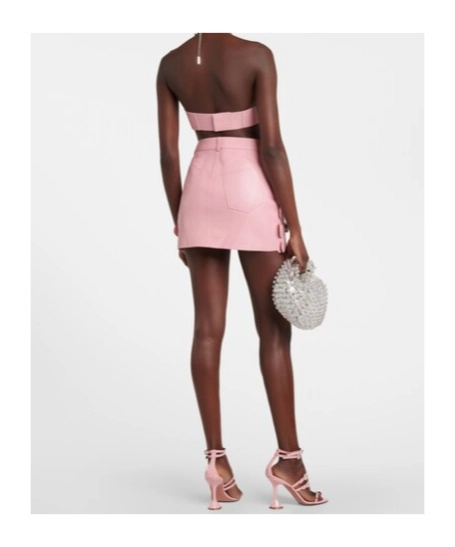 AREA Mussel Flower Embellished Leather Strapless Top