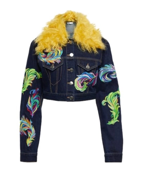 AREA Mohair-trimmed Cropped Denim Jacket