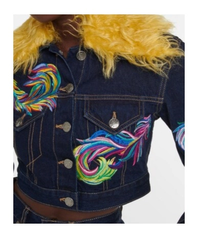 AREA Mohair-trimmed Cropped Denim Jacket