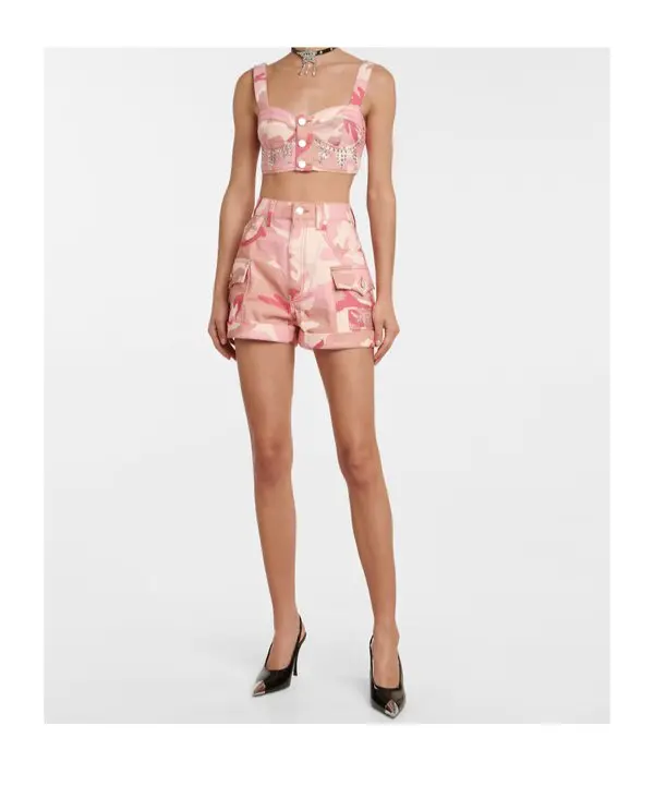 Alessandra Rich Camouflage-patterned Cotton Bra Top