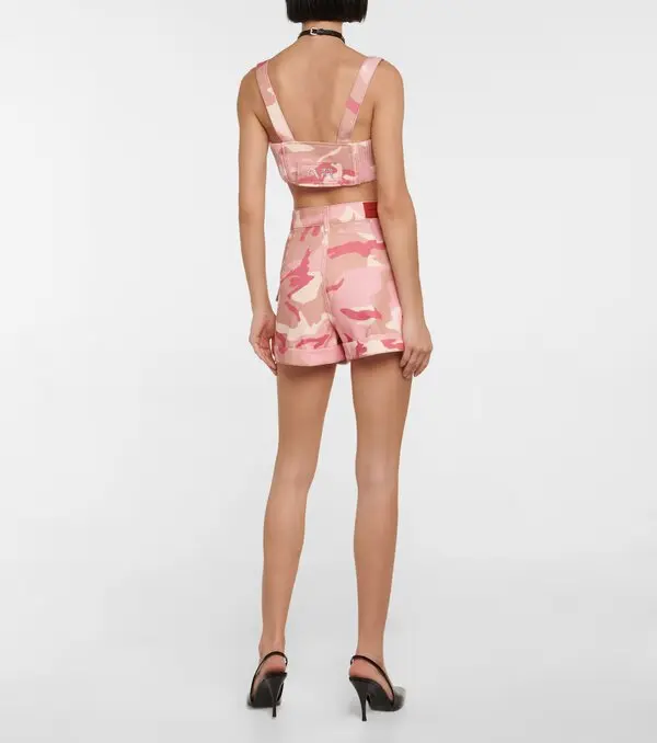 Alessandra Rich Camouflage-patterned Cotton Bra Top
