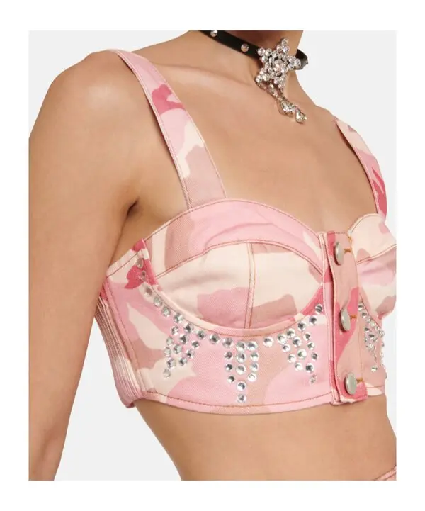 Alessandra Rich Camouflage-patterned Cotton Bra Top