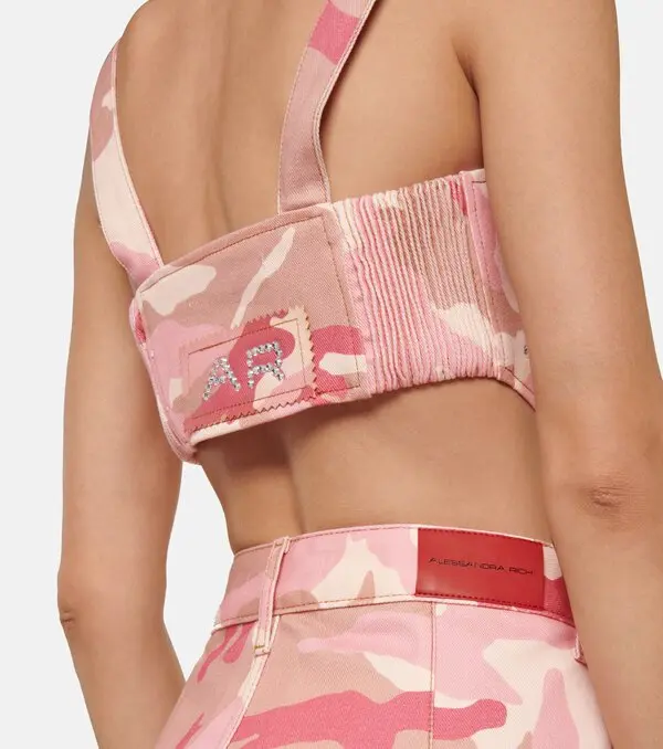 Alessandra Rich Camouflage-patterned Cotton Bra Top