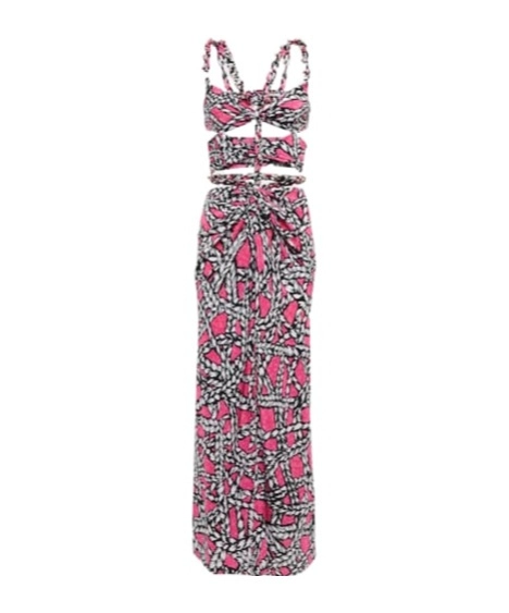 AREA Printed Cut-out Silk Midi Dress