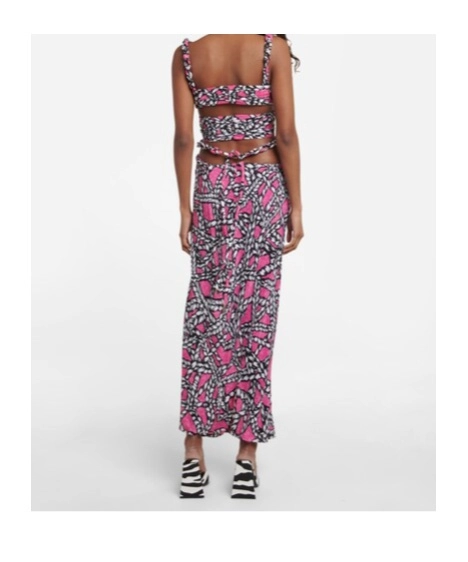 AREA Printed Cut-out Silk Midi Dress