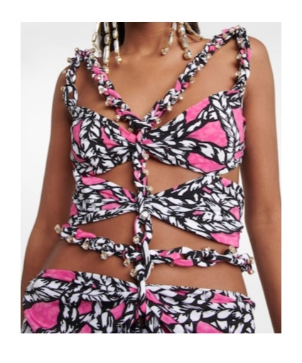 AREA Printed Cut-out Silk Midi Dress