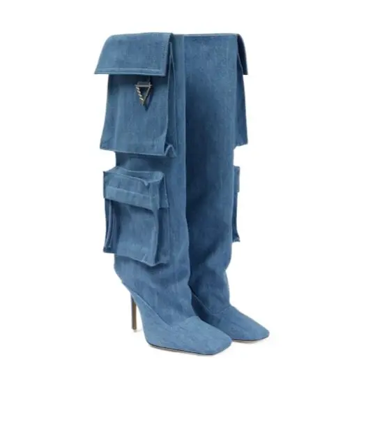 Attico Sienna Tube Denim Knee-high Boots - Blue