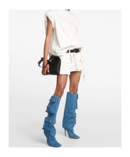 Attico Sienna Tube Denim Knee-high Boots - Blue